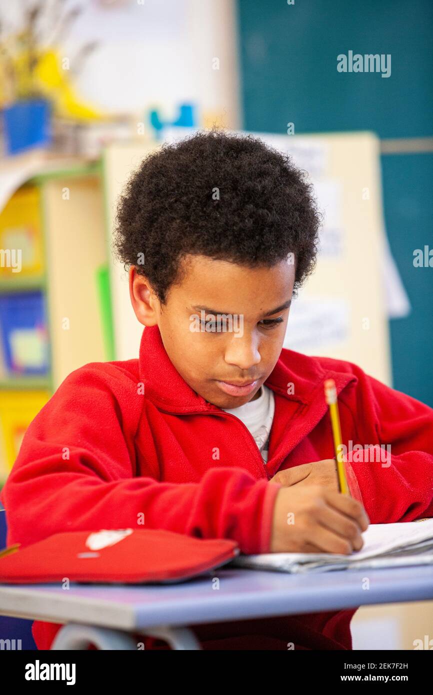 Young boy in a school classroom Stock Photo - Alamy