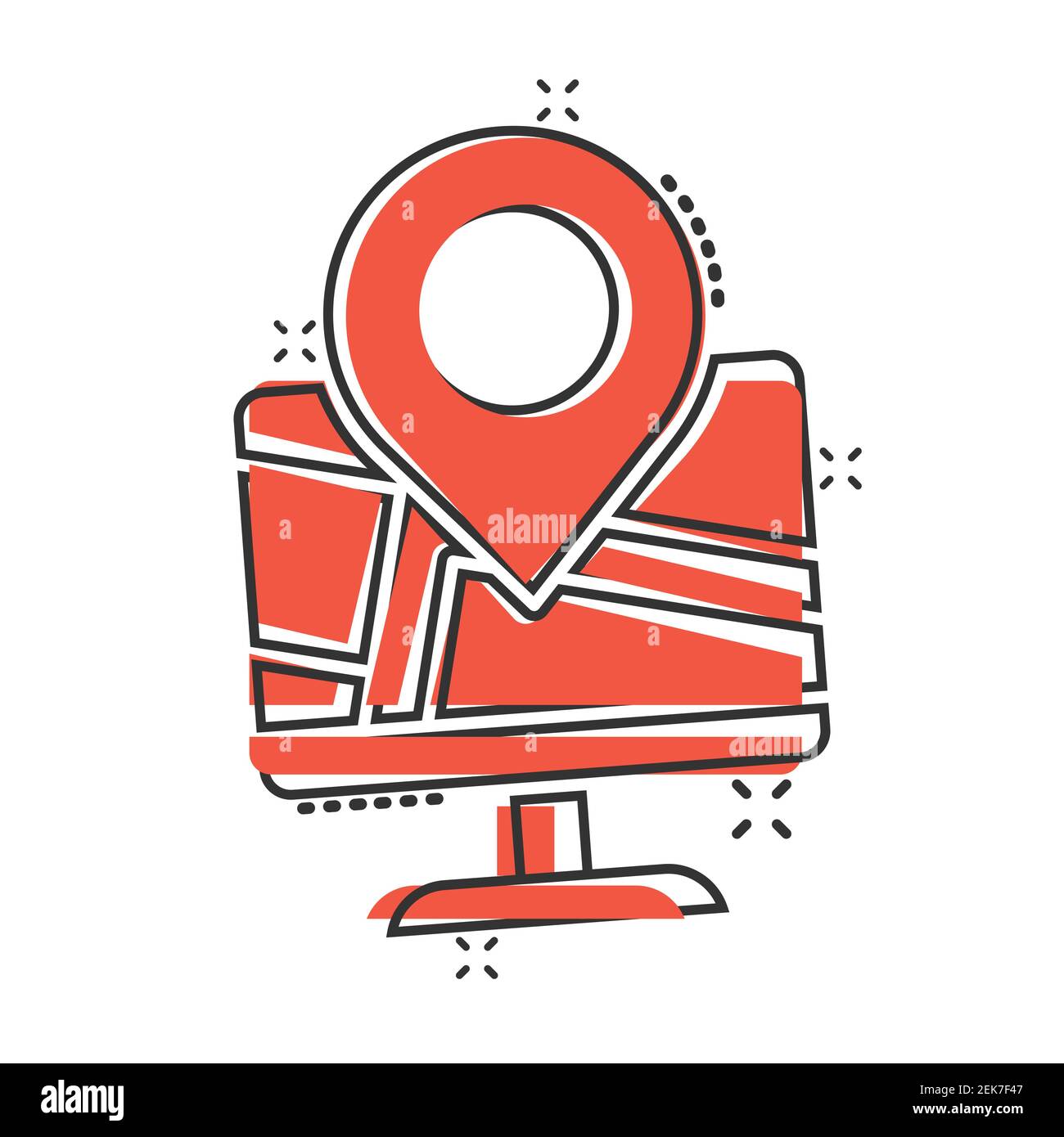 Computer navigation icon in comic style. Monitor pin gps cartoon vector ...
