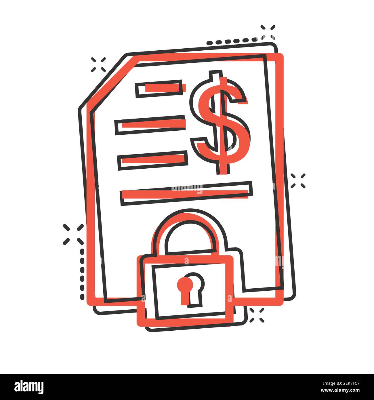 Financial statement icon in comic style. Document with lock cartoon ...