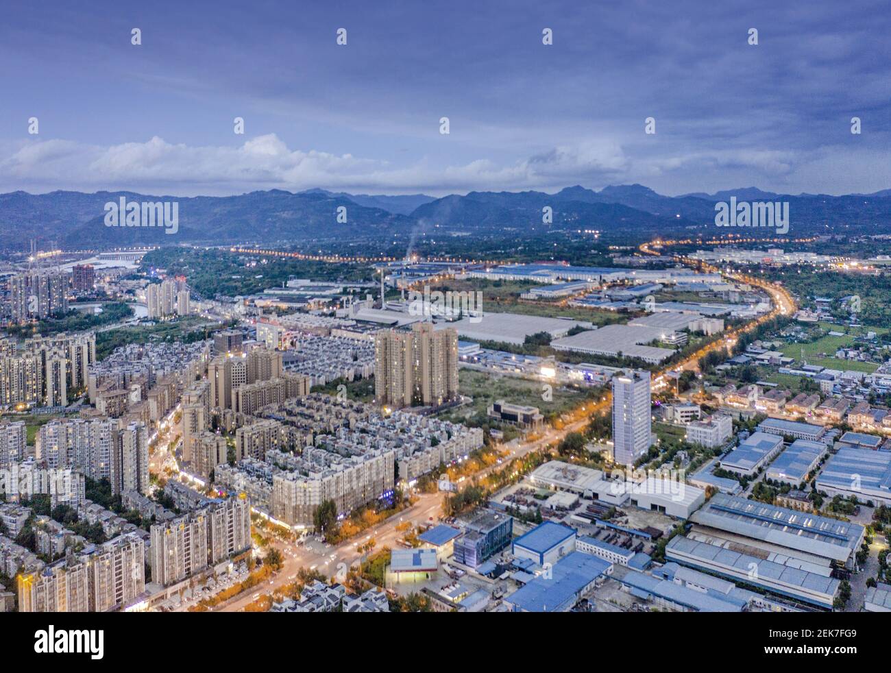 Aerial view of Jintang county in Chengdu city, southwest China's ...