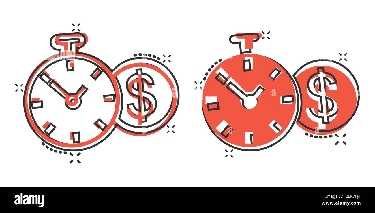 Time is money icon in comic style. Clock with dollar cartoon vector ...