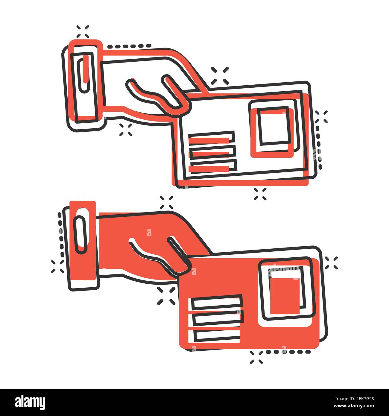 Hand with envelope icon in comic style. Mail letter delivery cartoon ...