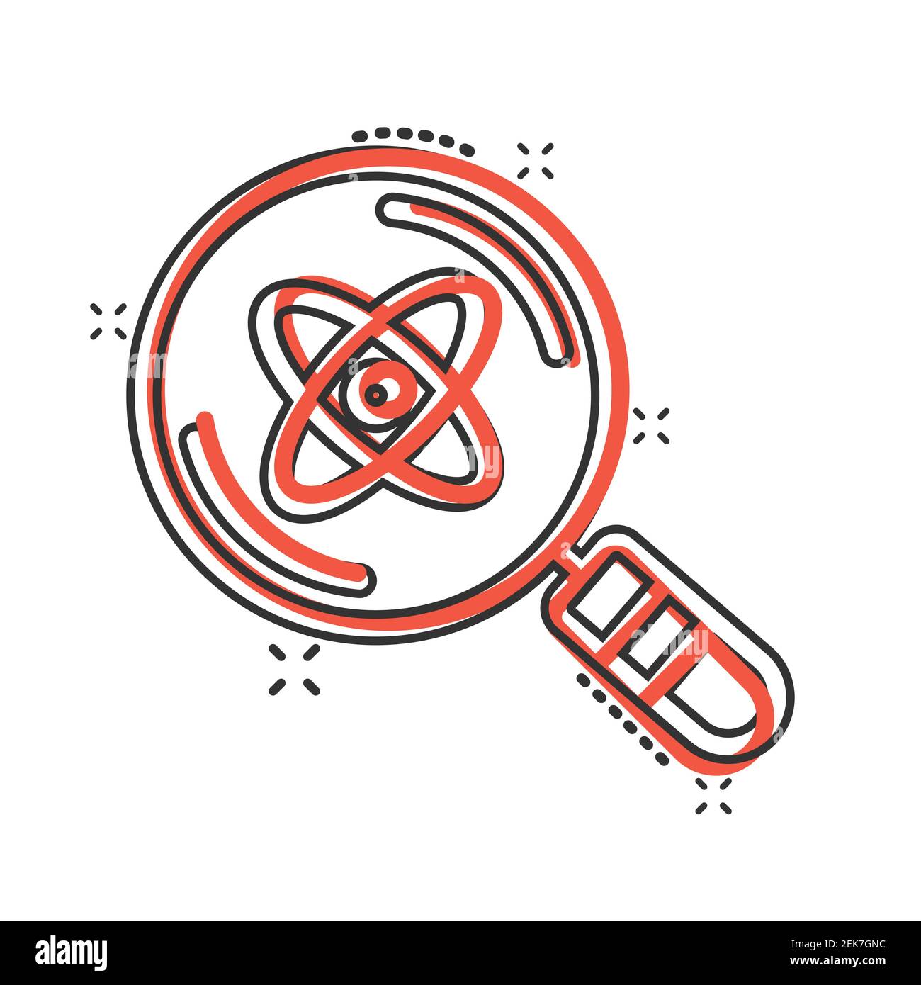 Science magnifier icon in comic style. Virus search cartoon vector ...