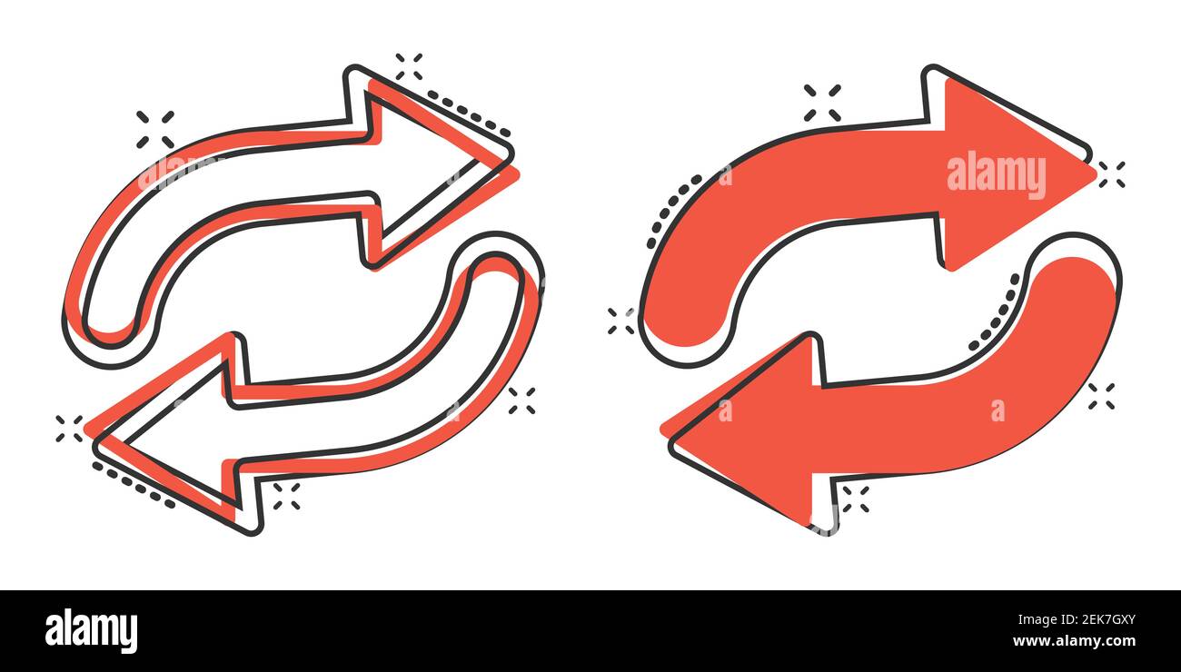 Arrow rotation icon in comic style. Sync action cartoon vector ...