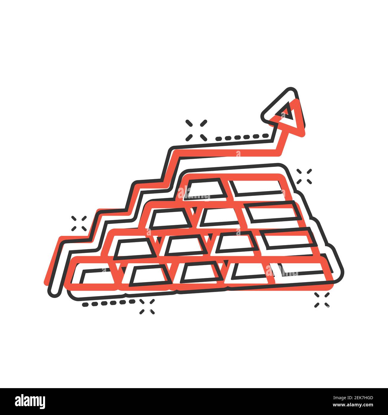 Gold stack price increase icon in comic style. Silver brick diagram ...