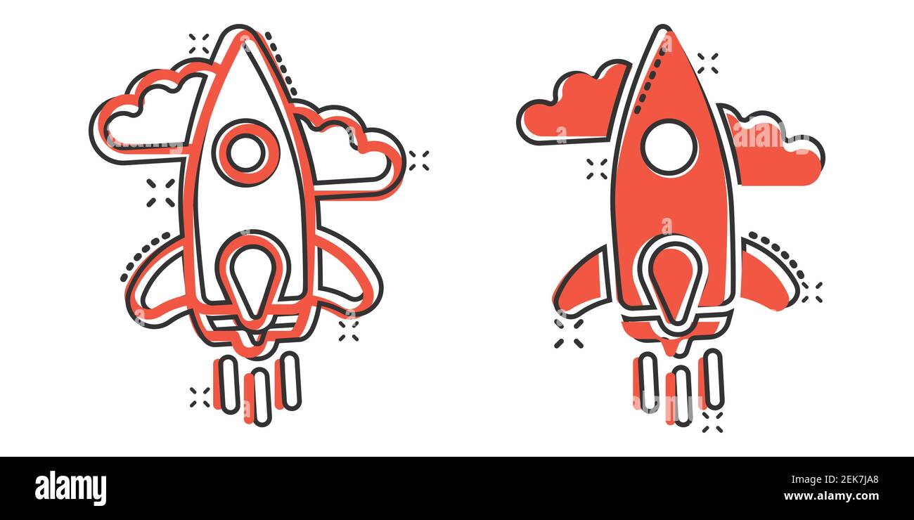 Rocket icon in comic style. Spaceship launch cartoon vector ...