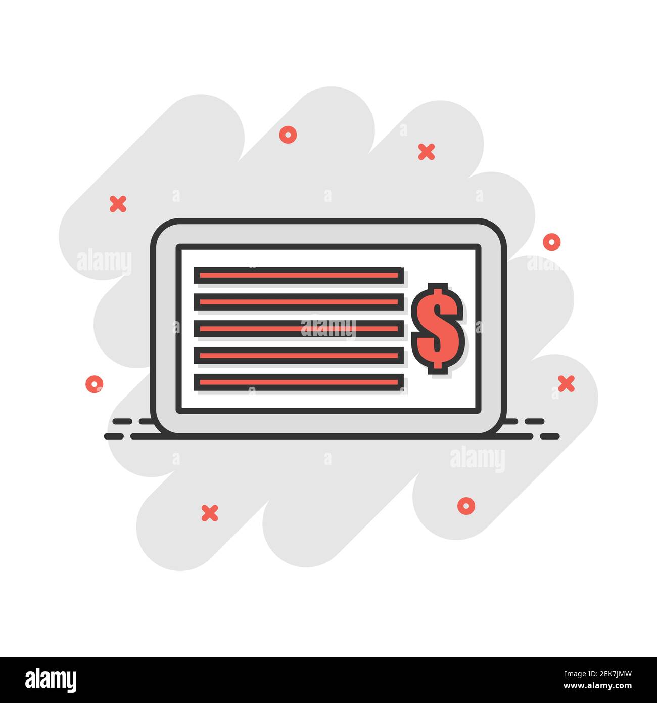 Cartoon money check icon in comic style. Bank checkbook illustration ...