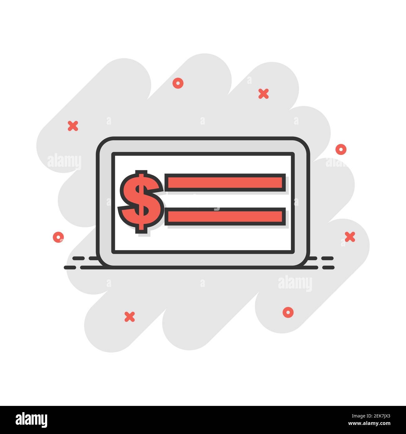 Cartoon money check icon in comic style. Bank checkbook illustration ...