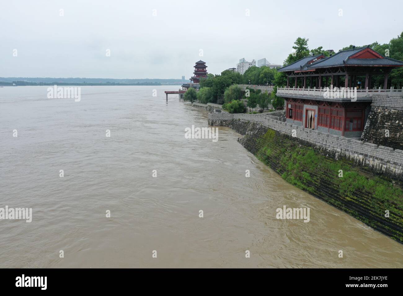 An aerial view of the confluence of Yangtze River and its branch Qing ...