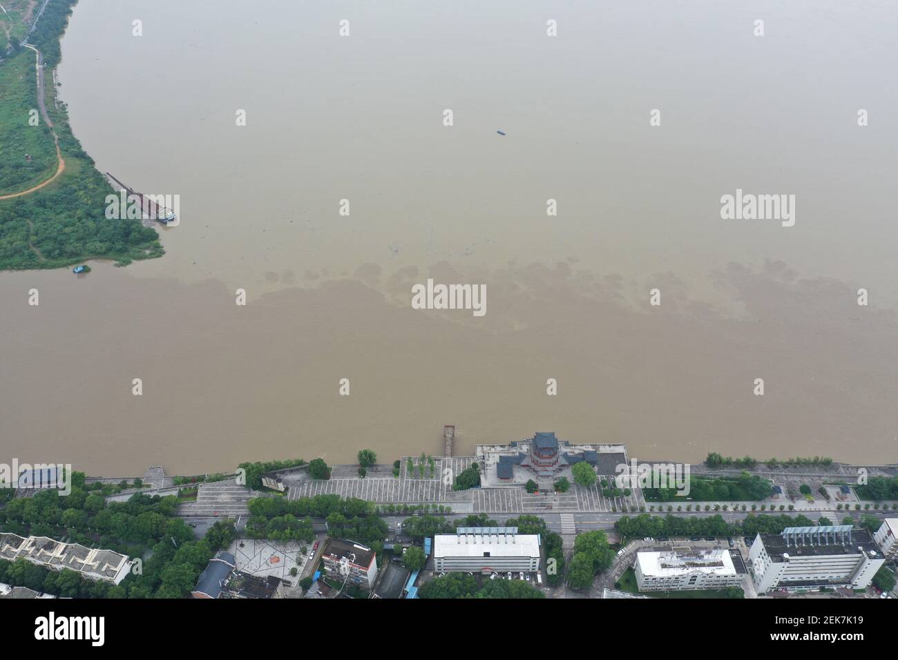 An aerial view of the confluence of Yangtze River and its branch Qing ...
