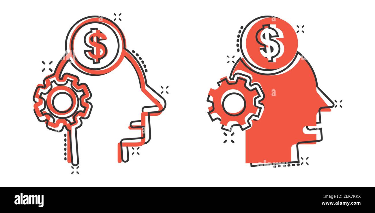 Human head with money icon in comic style. Career progress cartoon ...