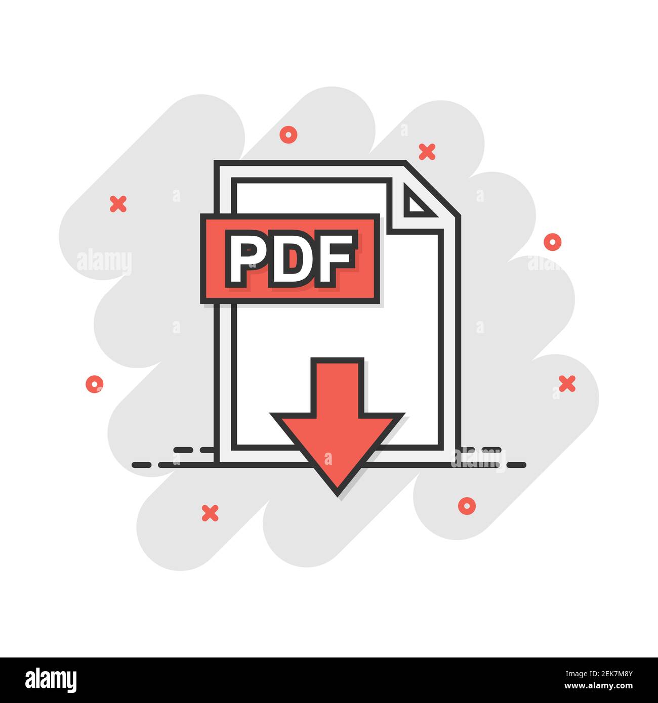 Cartoon PDF icon in comic style. Document illustration pictogram. File ...