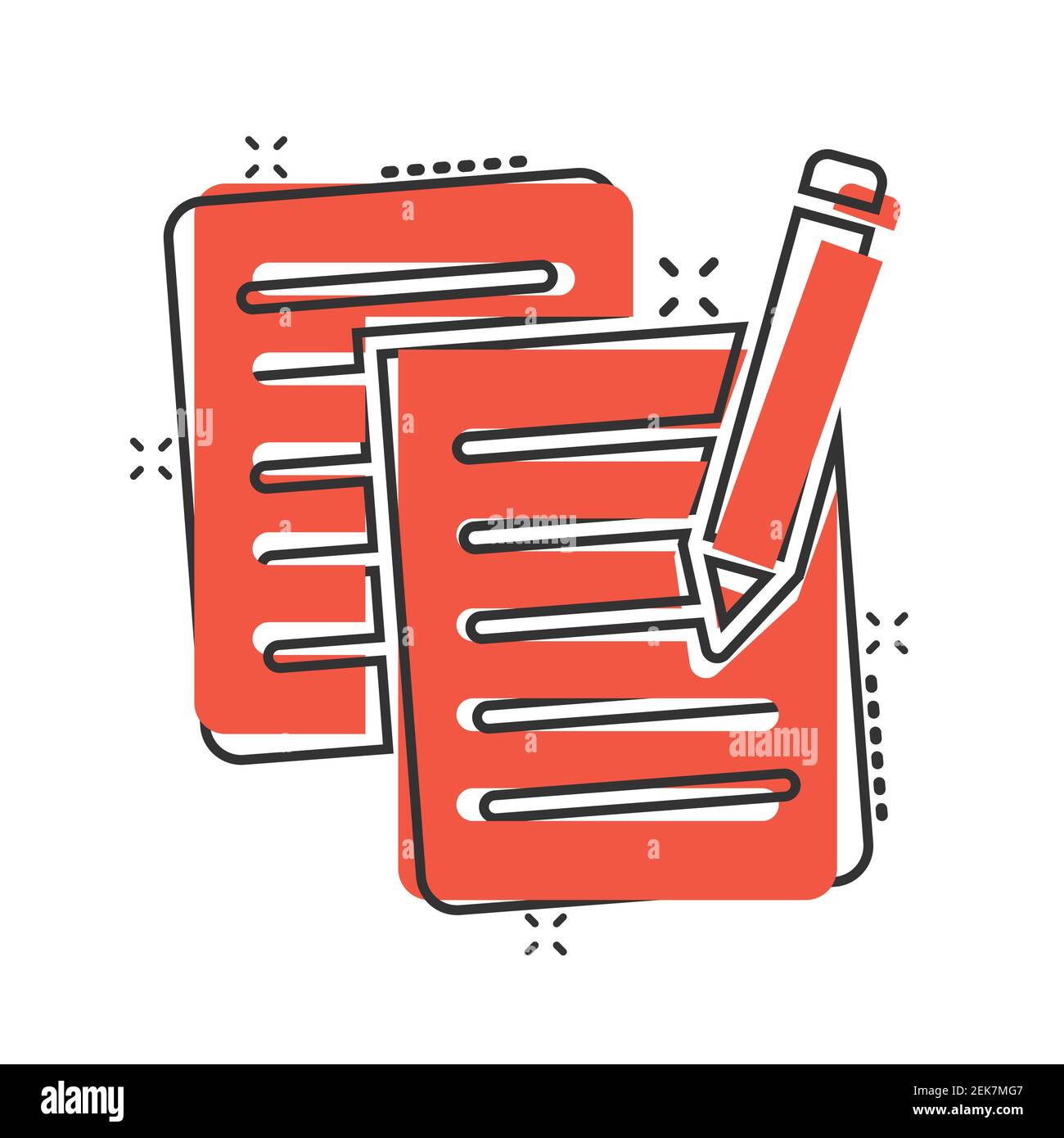 Document note with pen icon in comic style. Paper sheet pencil cartoon ...