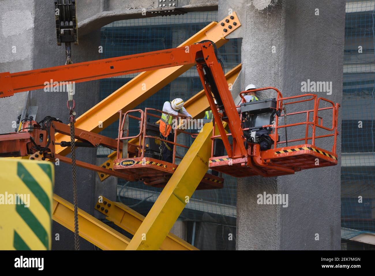 Workers are seen as doing renovation works at Santiago Bernabeu stadium ...