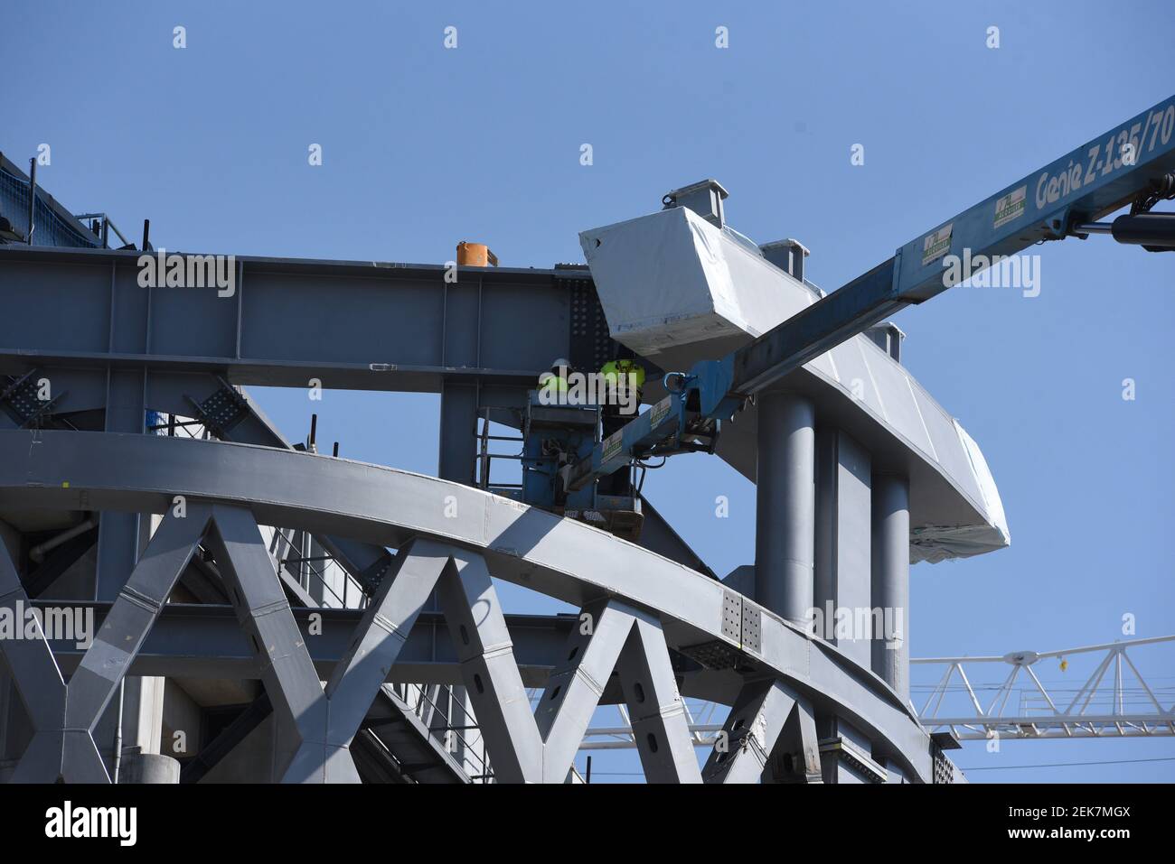 Construction workers are seen as renovations continue at Santiago ...