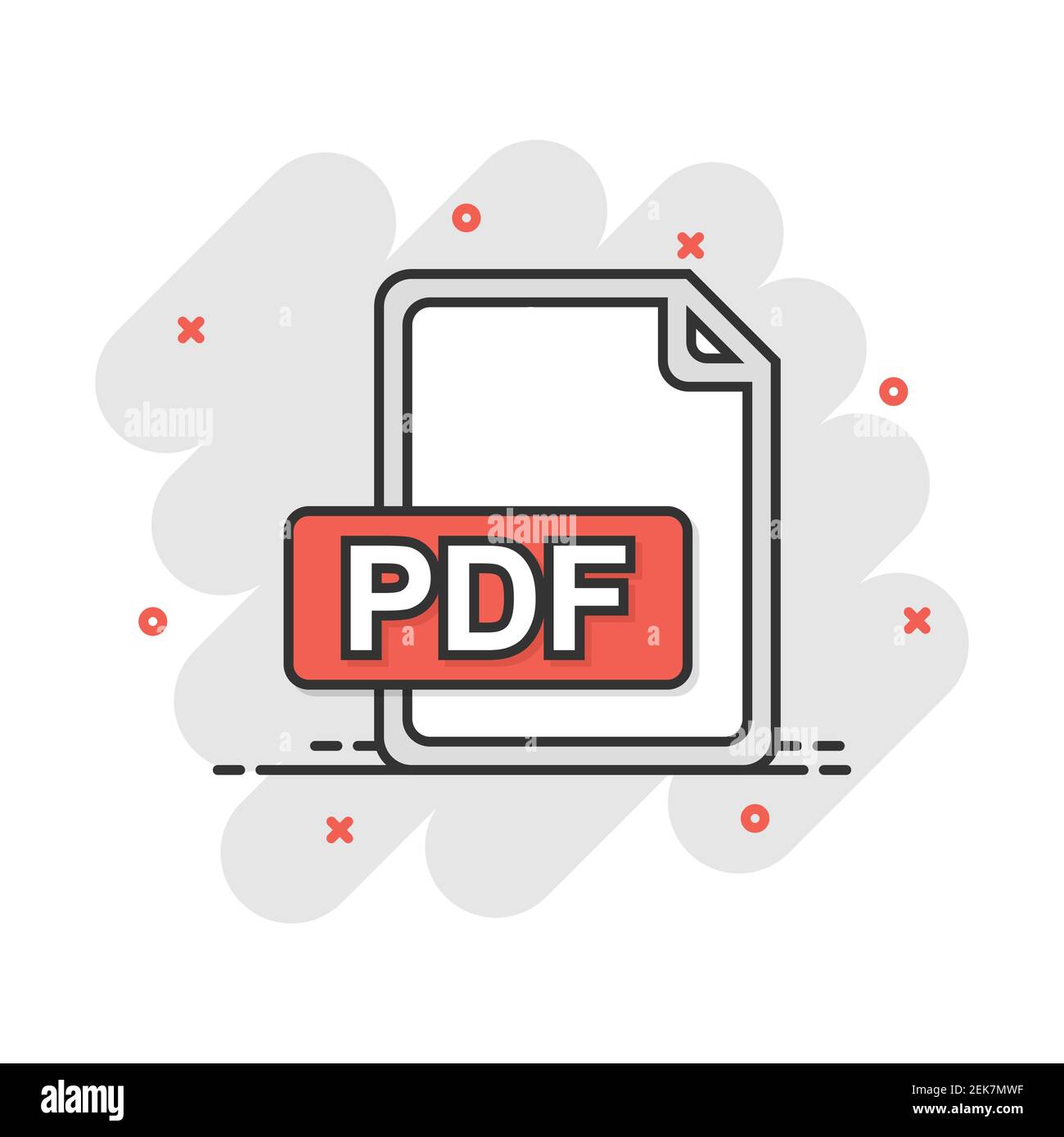 Cartoon PDF icon in comic style. Document illustration pictogram. File ...