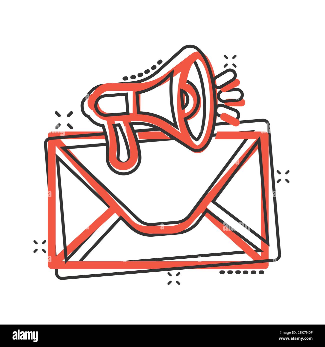 Envelope notification icon in comic style. Email with speaker cartoon ...