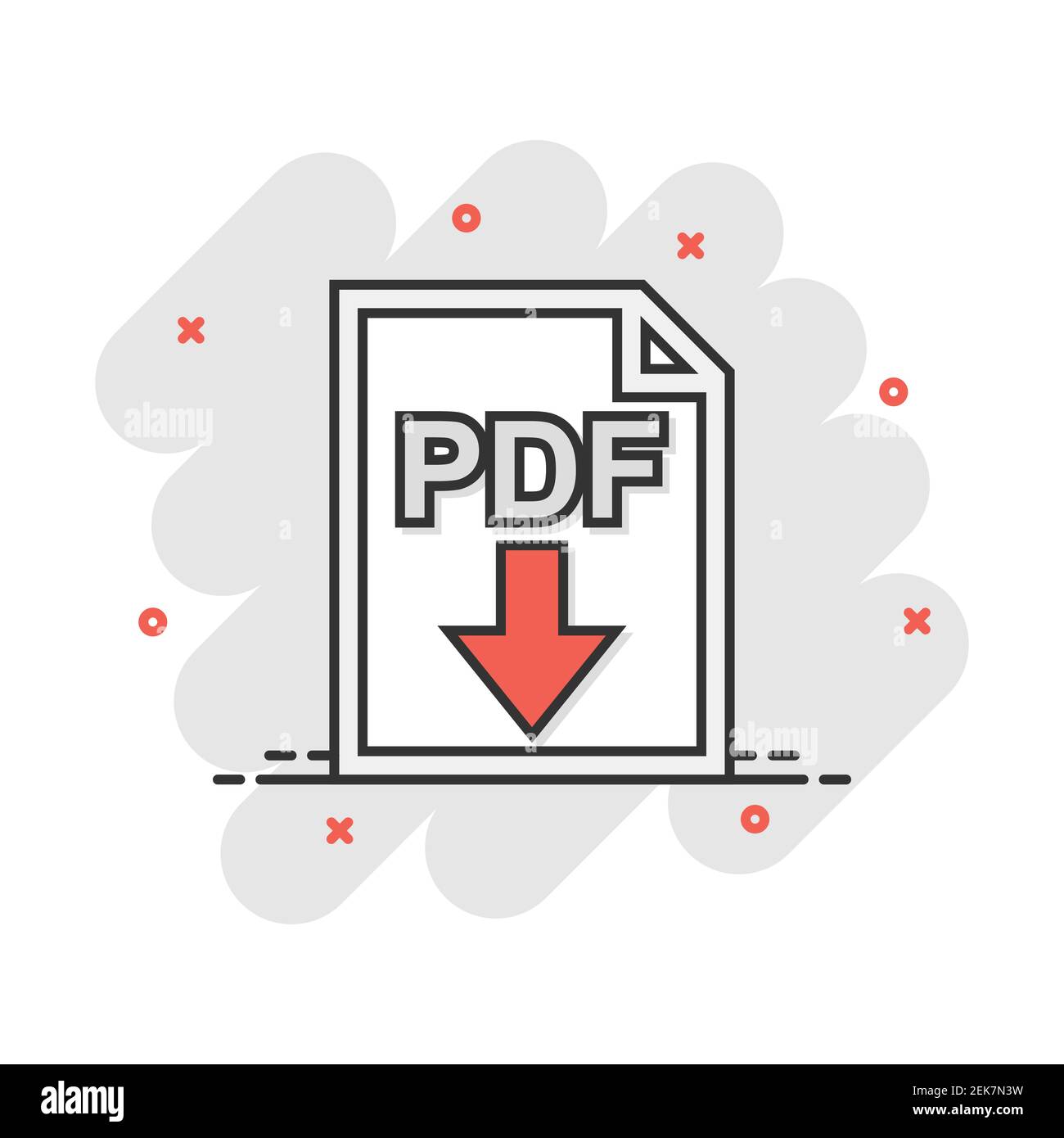 Cartoon PDF icon in comic style. Document illustration pictogram. File ...