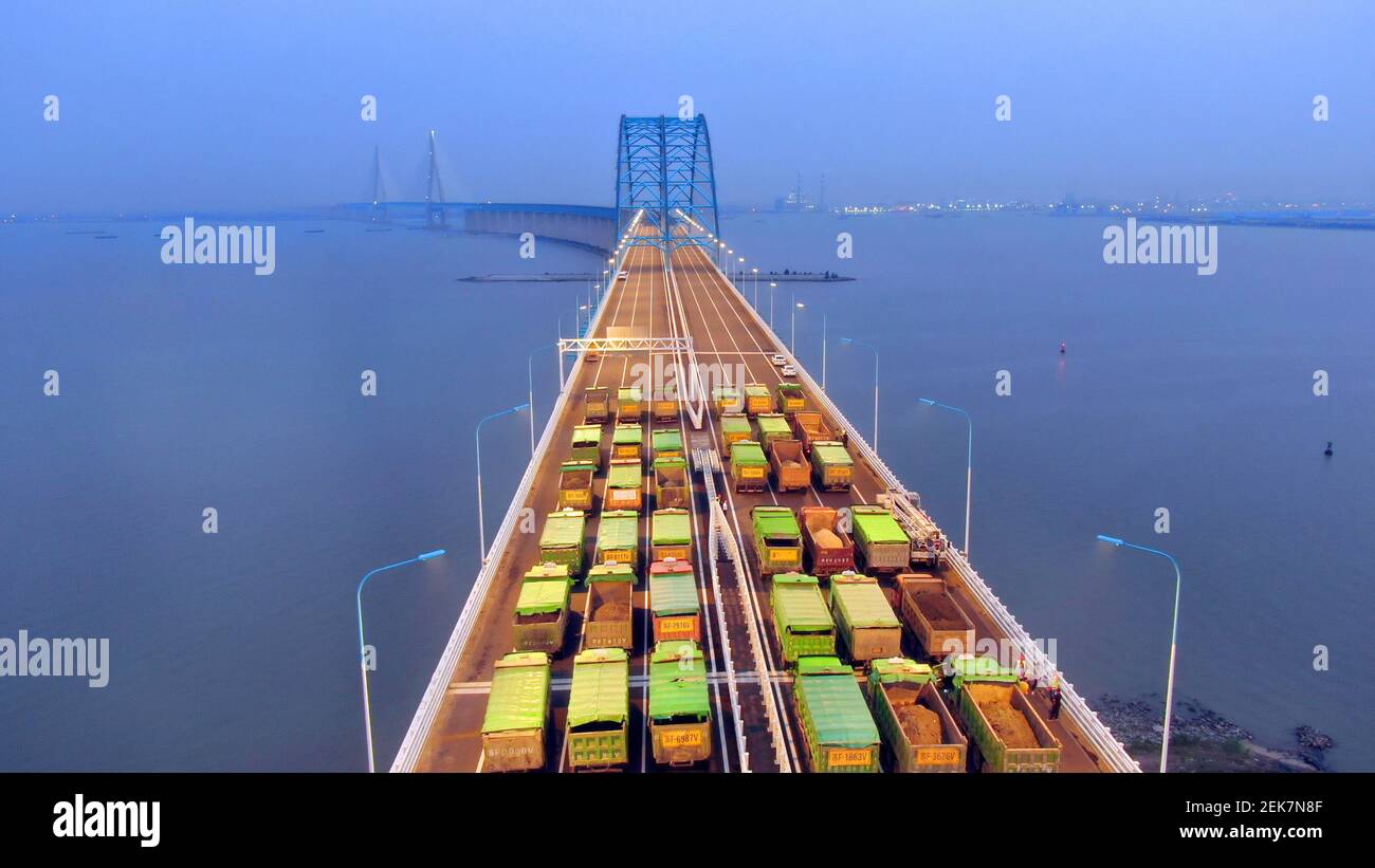 --File--Undated photo: aerial view of Hutong Yangtze River Bridge, a cable-stayed bridge that ...