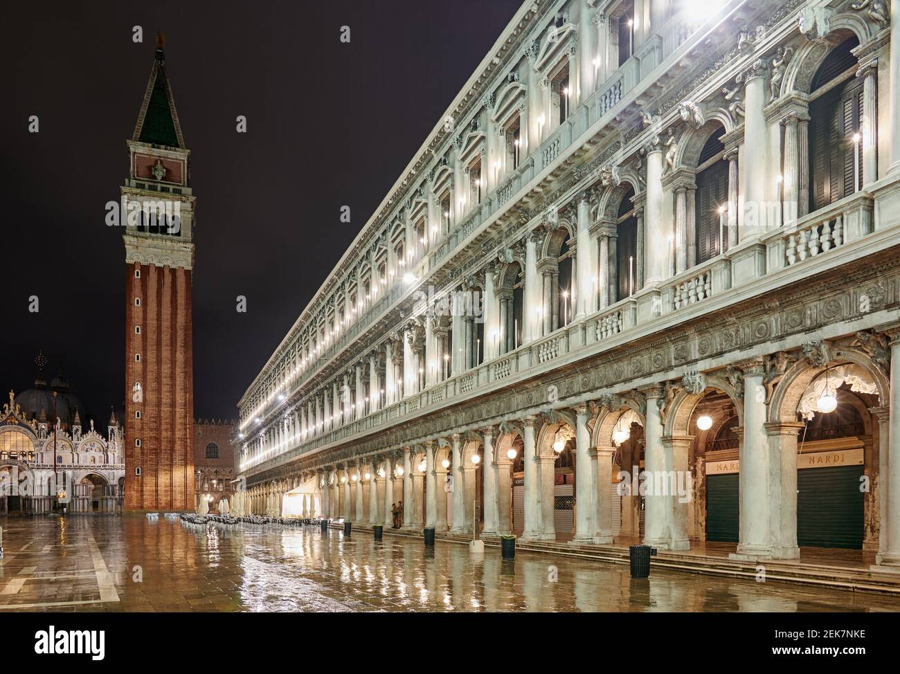 night shot of Piazza San Marco or St Mark's Square with St Mark's ...