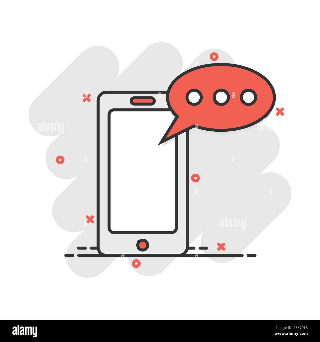 Cartoon smartphone with message icon in comic style. Mobile phone ...