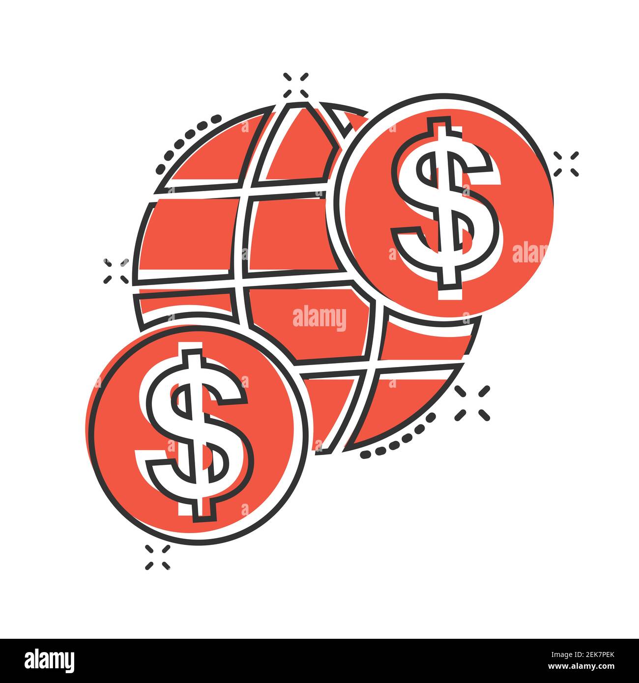 Global business icon in comic style. Money transaction cartoon vector ...