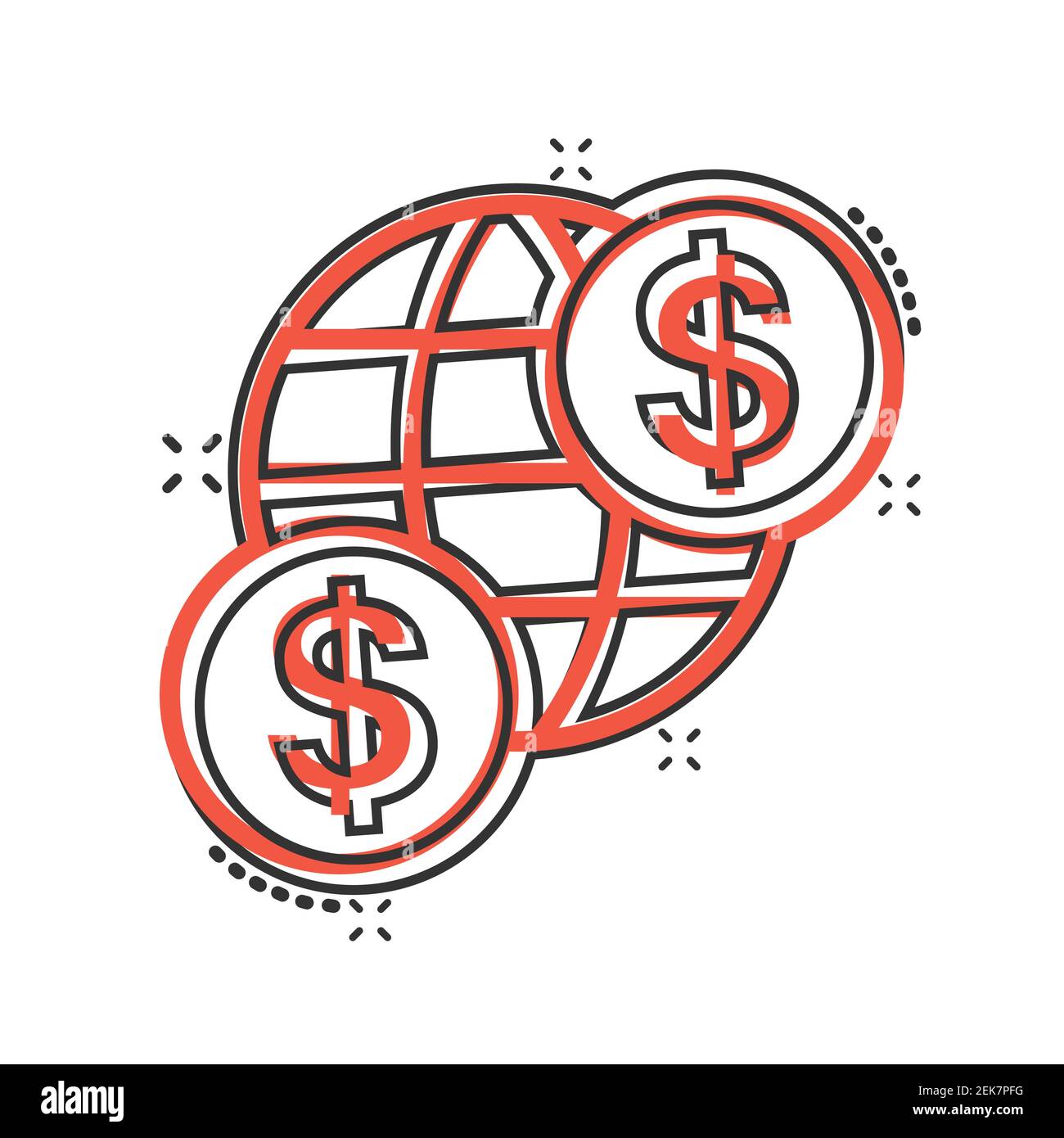 Global business icon in comic style. Money transaction cartoon vector ...