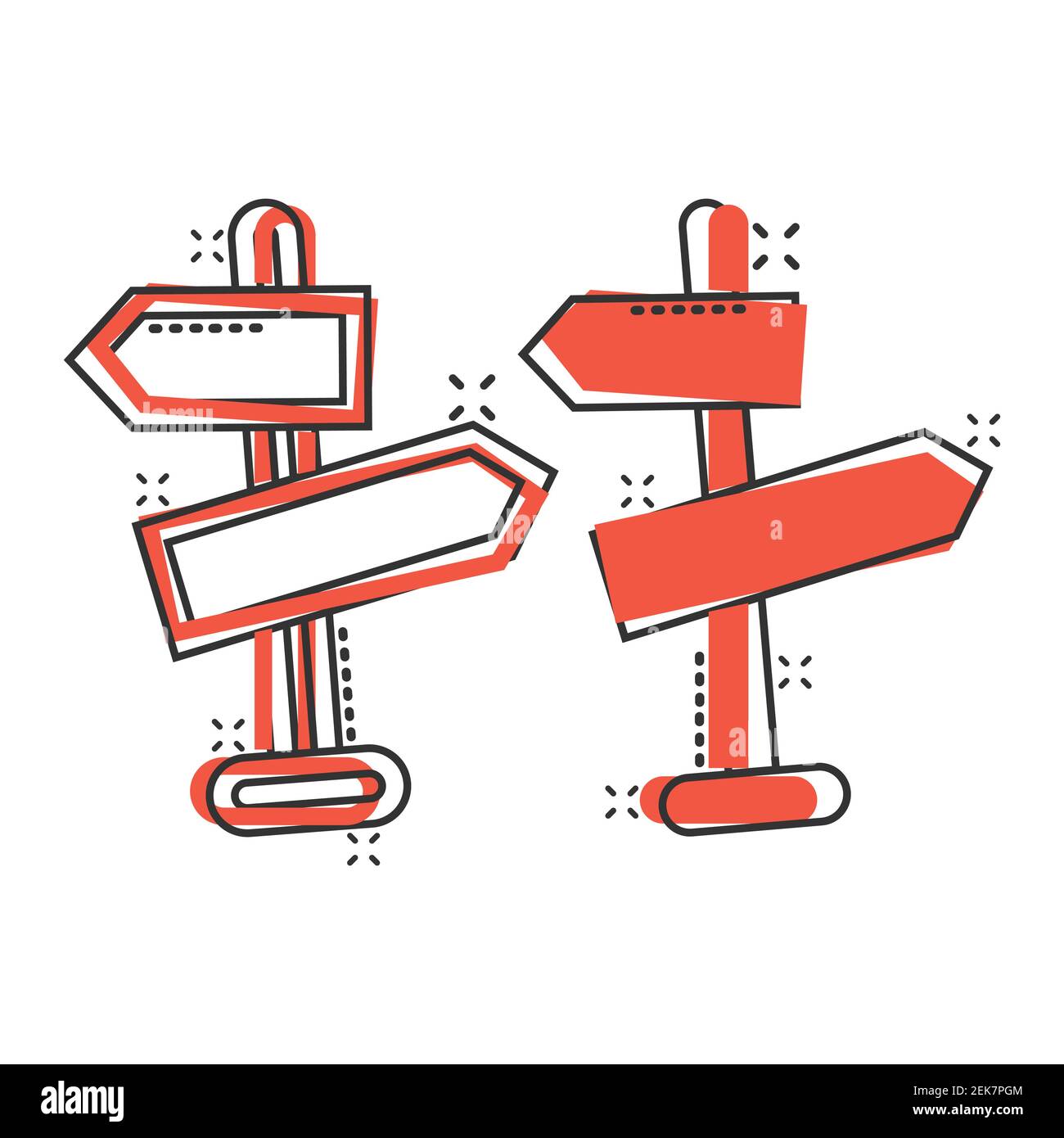 Crossroad signpost icon in comic style. Road direction cartoon vector ...