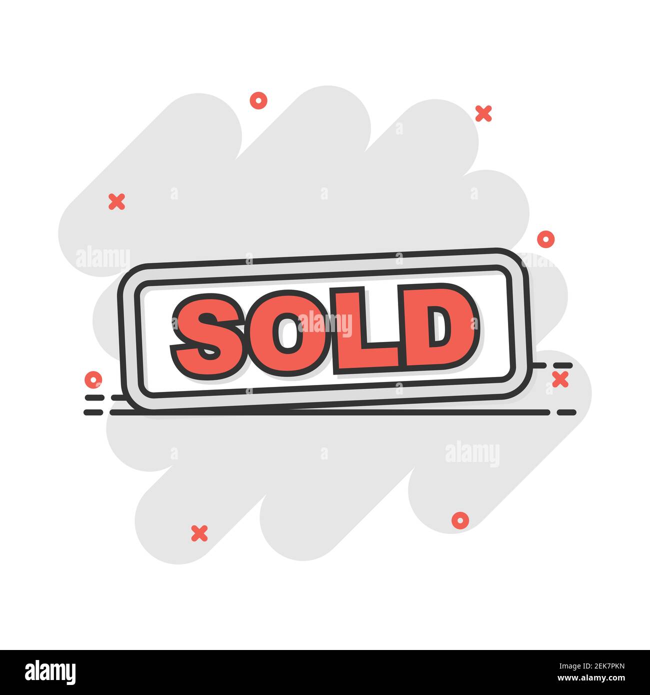 Cartoon sold stamp icon in comic style. Sell banner illustration ...