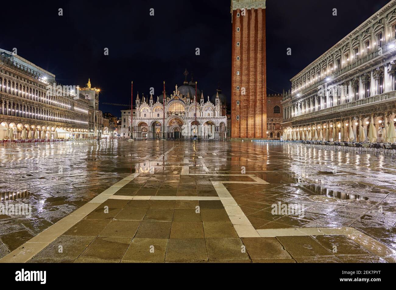 night shot of Piazza San Marco or St Mark's Square with St Mark's ...