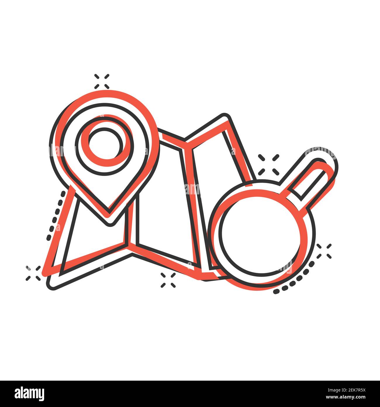 Map with magnifier icon in comic style. Gps navigation cartoon vector ...