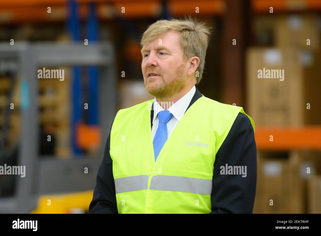 King Willem Alexander during a working visit to logistics service ...
