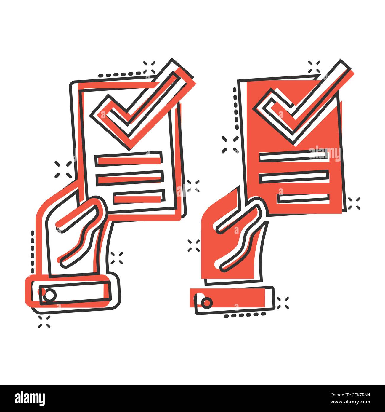 People hand with check mark icon in comic style. Accept cartoon vector ...