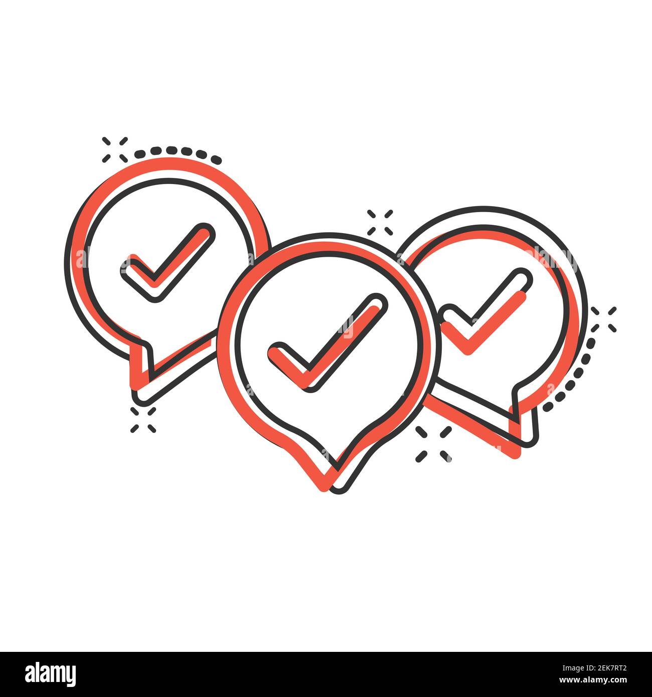 Speak chat sign icon in comic style. Speech bubble with check mark ...