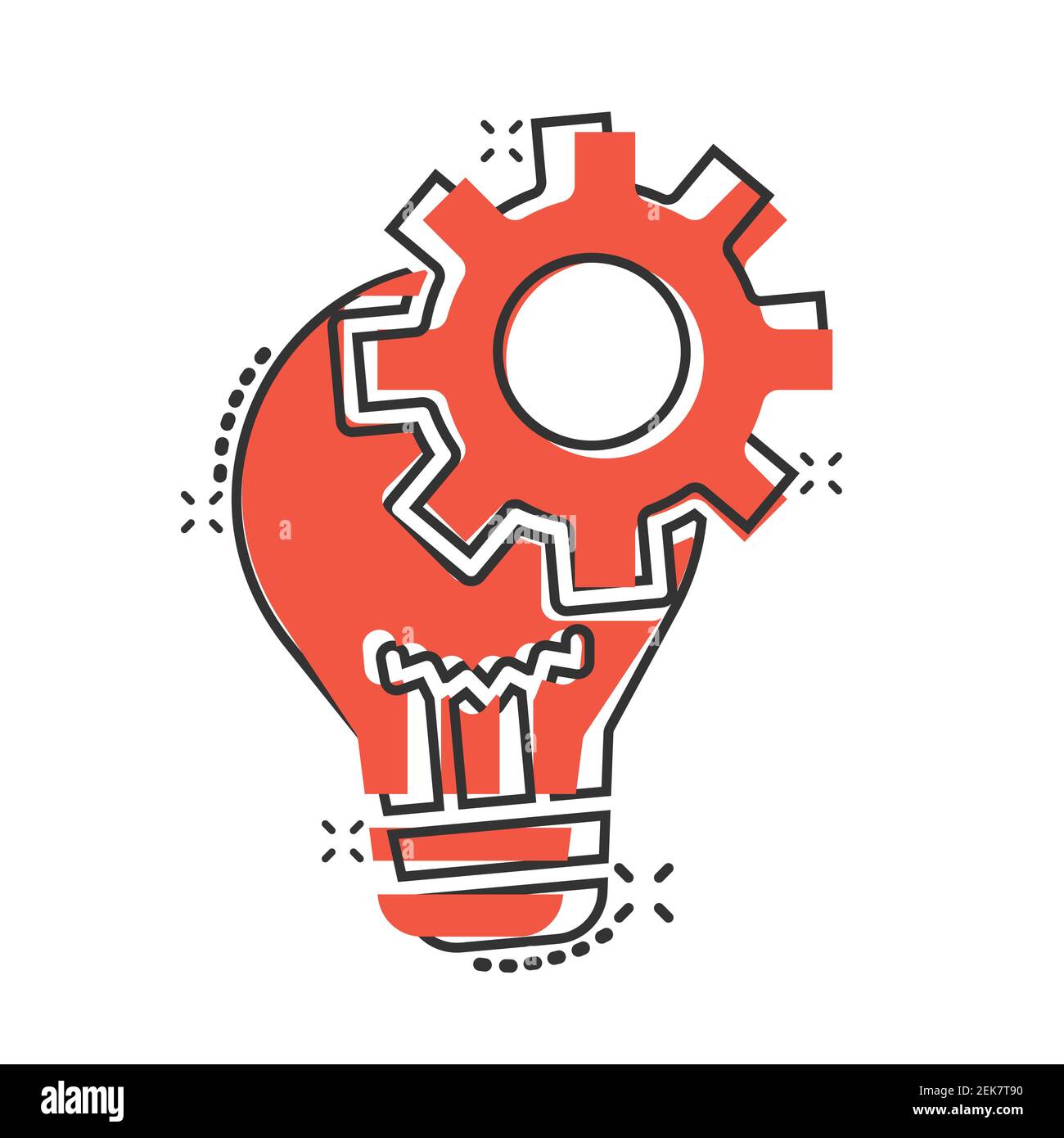 Innovation icon in comic style. Lightbulb with cogwheel cartoon vector ...
