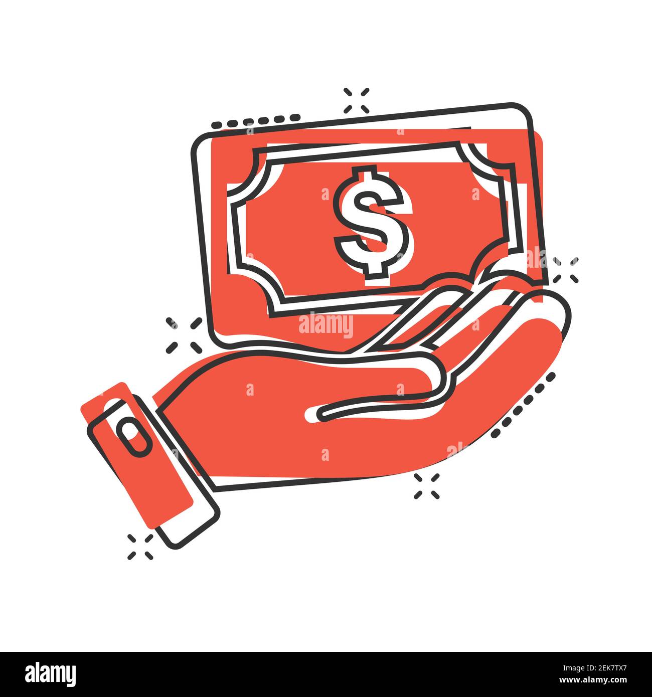Remuneration icon in comic style. Money in hand cartoon vector ...