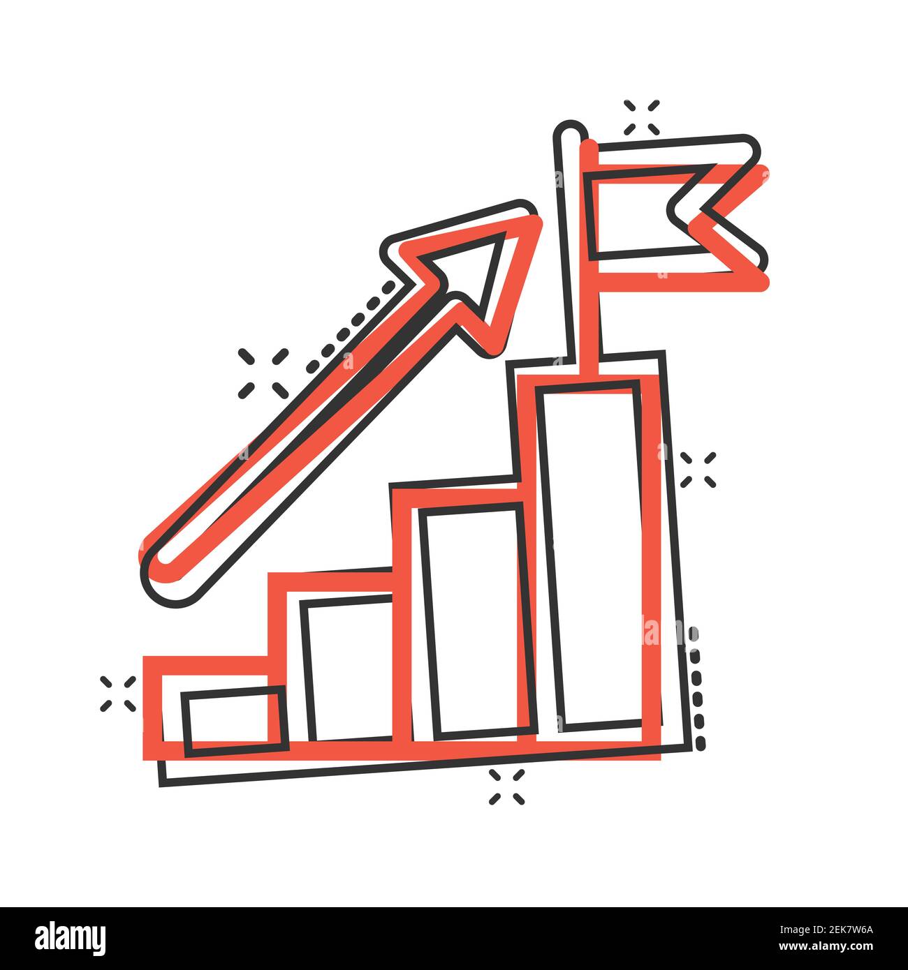 Stair with finish flag icon in comic style. Leadership challenge ...