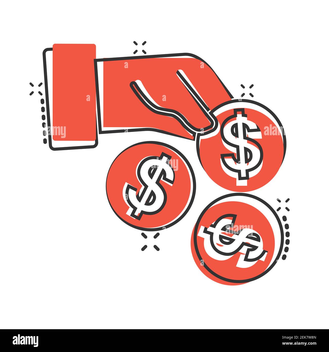 Remuneration icon in comic style. Money in hand cartoon vector ...