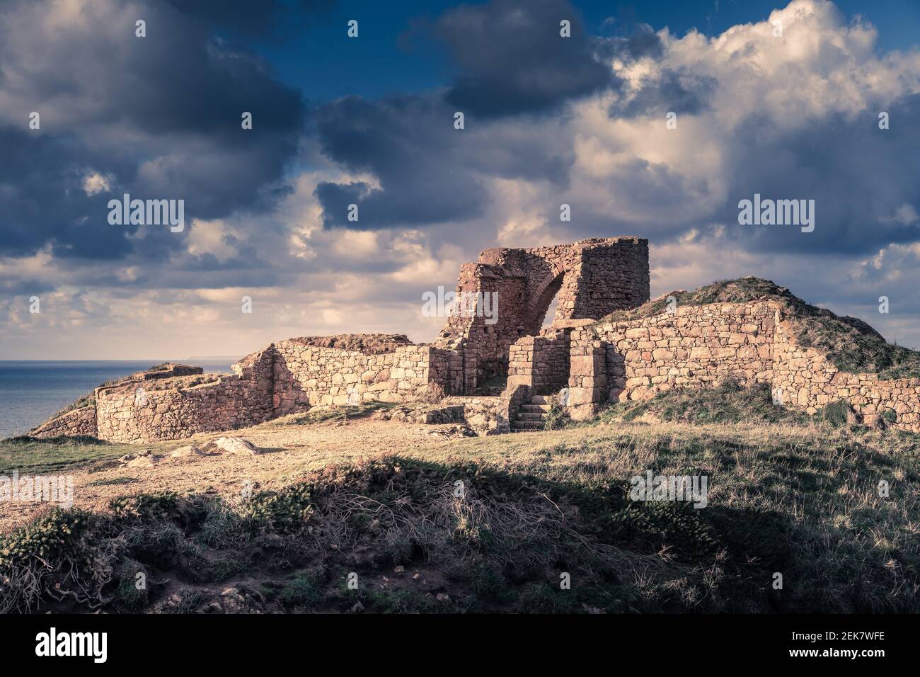 Remains of entrance gate to Grosnez castle, bailiwick of Jersey ...
