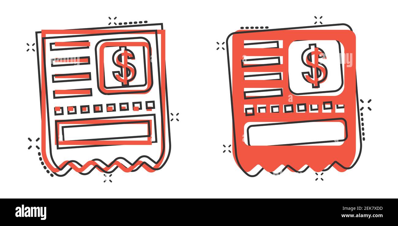 Money check icon in comic style. Checkbook cartoon vector illustration ...