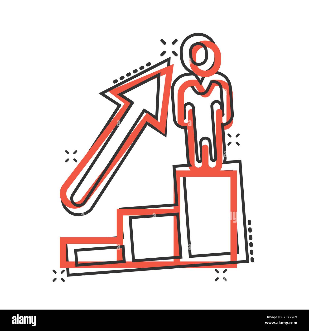 People with growth arrow icon in comic style. Work strategy cartoon ...