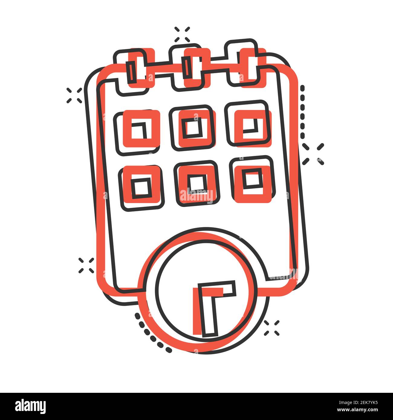 Calendar with clock icon in comic style. Agenda cartoon vector ...