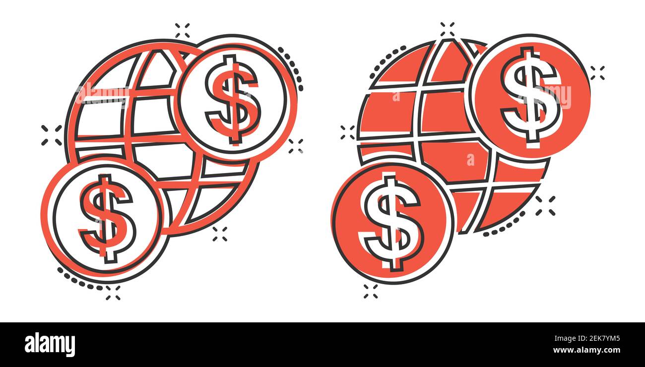 Global business icon in comic style. Money transaction cartoon vector ...