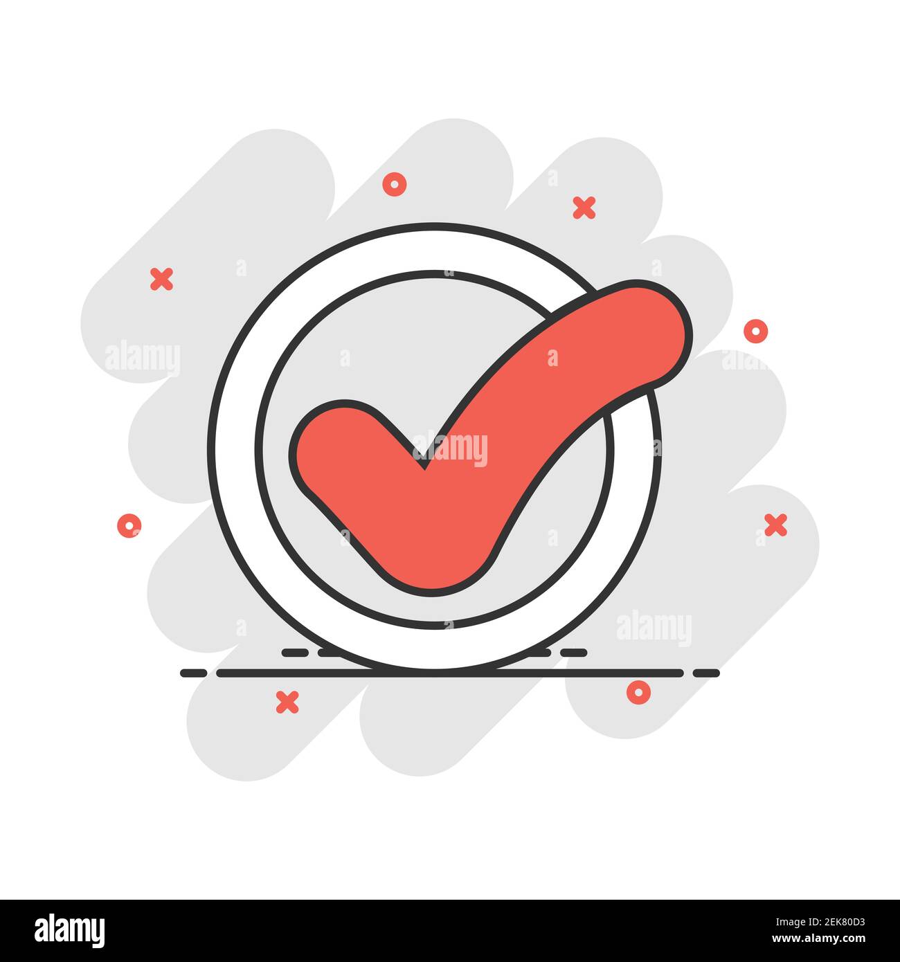 Cartoon check mark icon in comic style. Approved illustration pictogram ...