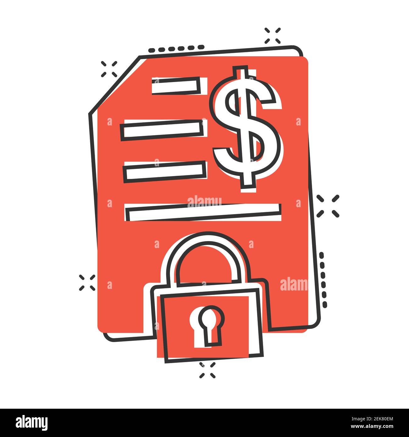 Financial statement icon in comic style. Document with lock cartoon ...