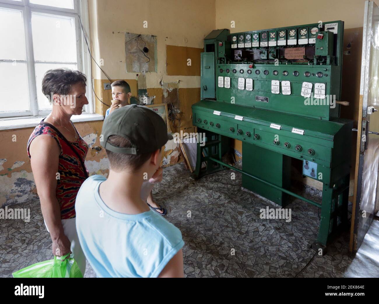 Dobra. Malopolska. Poland. Tourists watching old track circuit ...