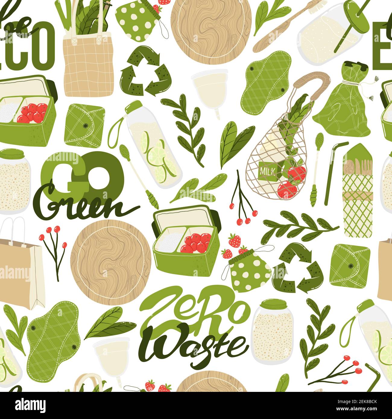 Eco friendly lifestyle. Seamless pattern with reusable and recyclable ...