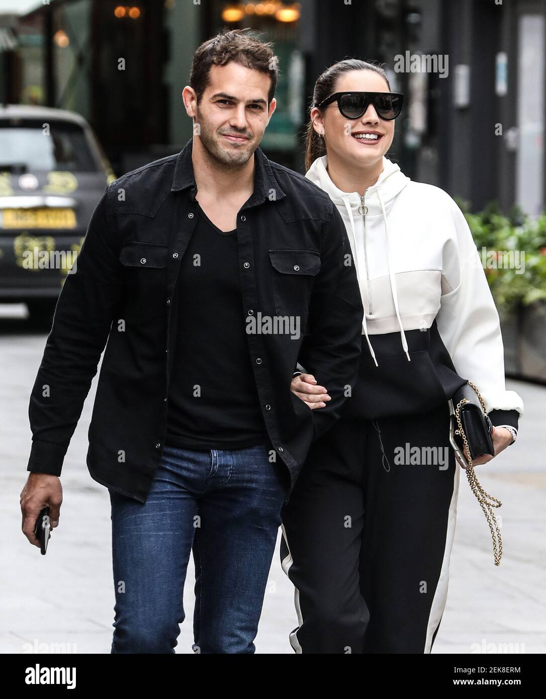 Kelly Brook and Jeremy Parisi seen arriving at the Global Radio Studios ...