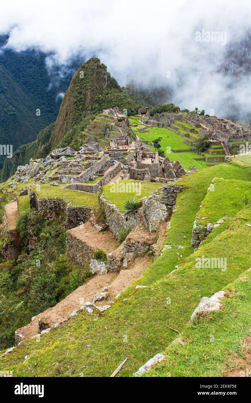 Machu Picchu, panoramic view of peruvian incan town, unesco world ...