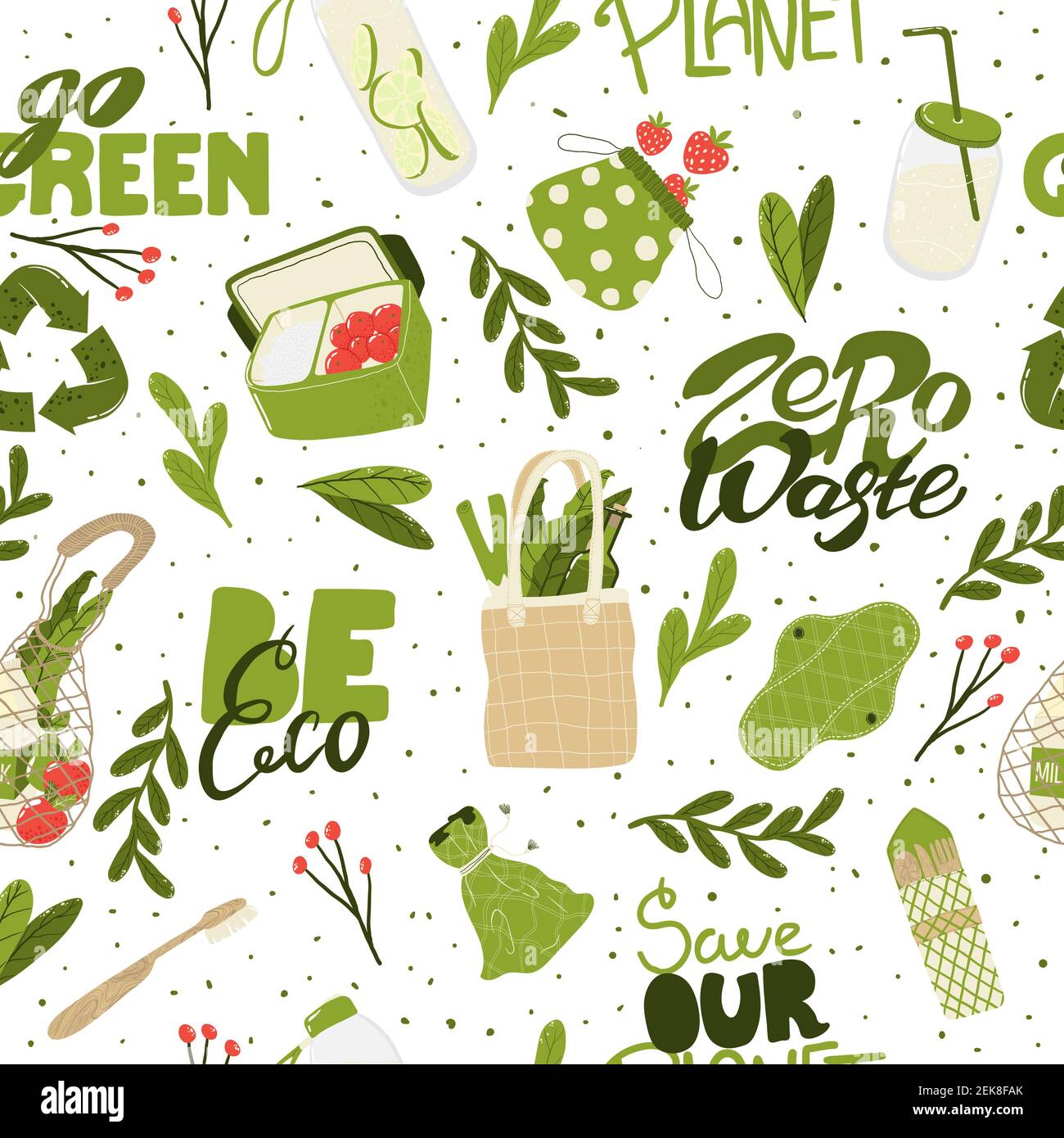 Eco friendly lifestyle. Seamless pattern with reusable and recyclable ...